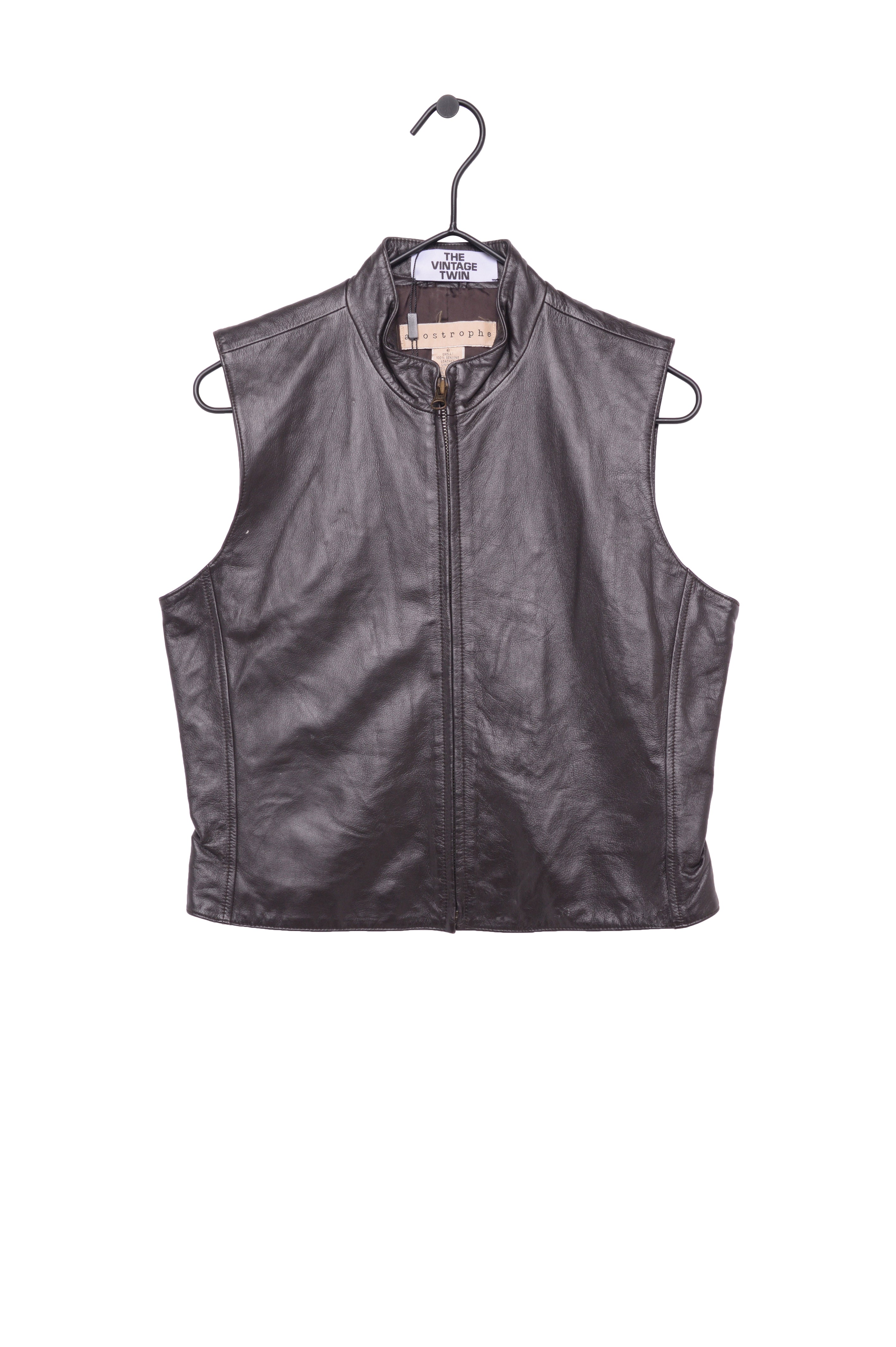 Mock Neck Leather Zip-Up Vest Free Shipping - The Vintage Twin